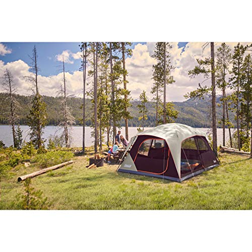 Coleman Skylodge Camping Tent, 8/10/12 Person Weatherproof Family Tent with Convertible Screen Room, Color-Coded Poles, Room Divider, Rainfly, and Storage Pockets, Fits Multiple Queen-Sized Airbeds