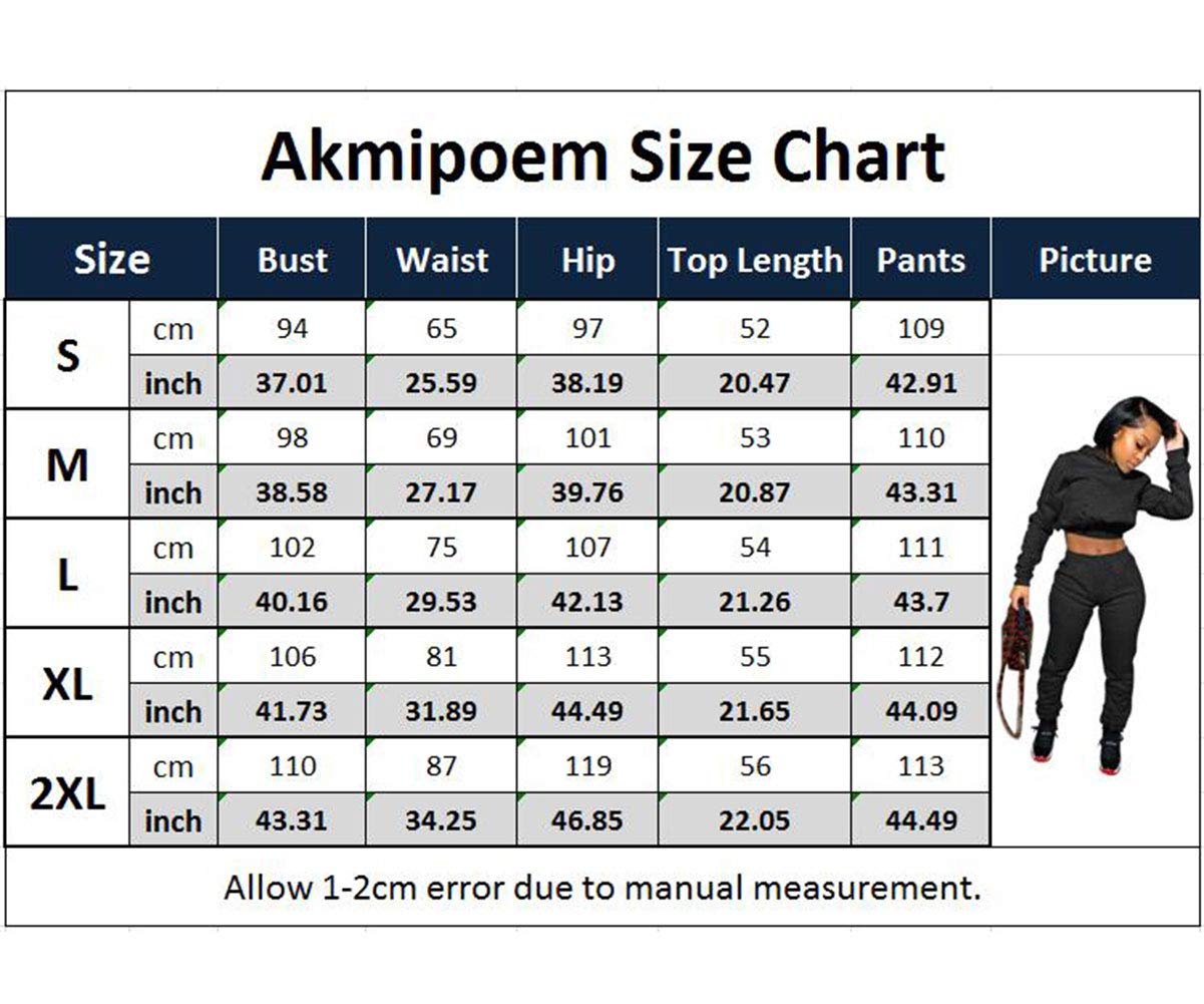 Akmipoem Winter Outfits for Women 2 Piece Tracksuits Long Sleeve Crop Hoodie Sweatshirts Jogging Pants Set Black L