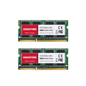 【ddr3 ram】 gigastone laptop ram 16gb (2x8gb) ddr3 16gb ddr3-1600mhz pc3-12800 cl11 1.35v sodimm 204 pin unbuffered non ecc for notebook laptop memory module ram upgrade kit (laptop only)