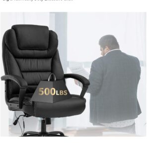 Big & Tall Home Office Chair Desk Chair Executive Chair 500LBS Ergonomic High Back Leather Computer Chair with Lumbar Support Headrest Massasge Height Adjustable Swivel Task Chair for Adult Women Men