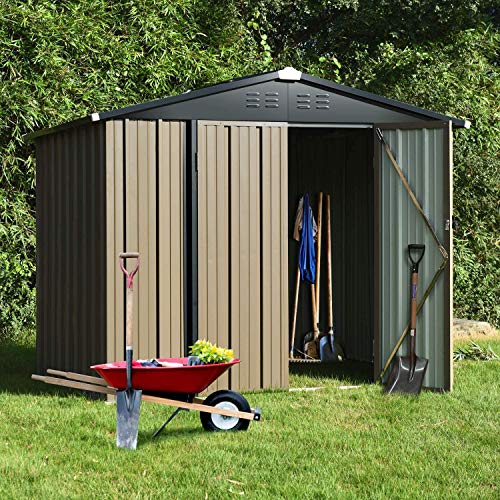 Catrimown 8' x 6' Outdoor Storage Sheds, Metal Utility Storage House for Backyard Patio Furniture Garden Lawn Tool, with Lockable Door