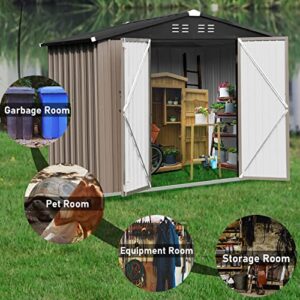 Catrimown 8' x 6' Outdoor Storage Sheds, Metal Utility Storage House for Backyard Patio Furniture Garden Lawn Tool, with Lockable Door