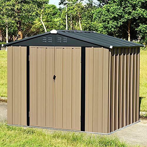 Catrimown 8' x 6' Outdoor Storage Sheds, Metal Utility Storage House for Backyard Patio Furniture Garden Lawn Tool, with Lockable Door