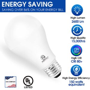 Energetic LED Bulbs 150 Watt Equivalent, 2600LM Super Bright Light Bulbs, Daylight 5000K, Dimmable A21 LED Bulb, E26 Standard Base, UL Listed, Damp Rated, 4 Pack