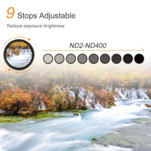 K&F Concept 46mm ND2-ND400(1-9 Stop) Filter, Variable ND Filter(Neutral Density), Ultra-Slim/Nano Coating, for Camera Lens