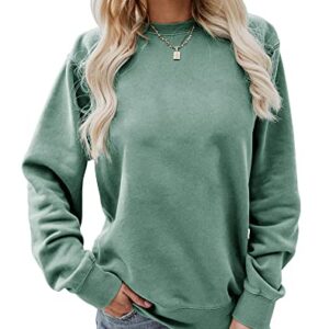 Hilltichu Women's Fall Long Sleeve Pullover Shirt Casual Round Neck Loose Tunic Tops (Large, Mint)