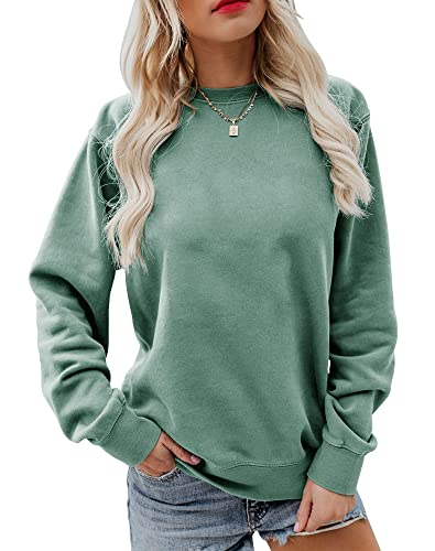 Hilltichu Women's Fall Long Sleeve Pullover Shirt Casual Round Neck Loose Tunic Tops (Large, Mint)