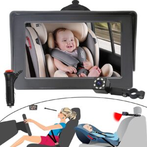 b-qtech baby car mirror, baby car camera for back seat rear facing view infant, 4.3 inch night vision monitor anti-shake camera 360°adjustable easy observe and install