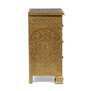 Christopher Knight Home Upson Handcrafted Boho 3 Drawer Nightstand, Gold