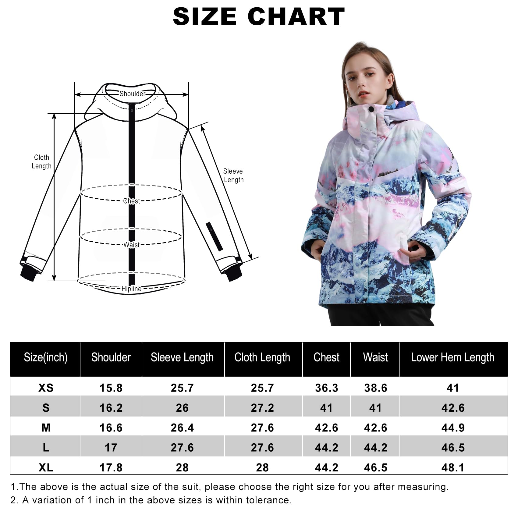 GSOU SNOW Women Ski Jacket Snow Coat Waterproof Windproof Snowboarding Jacket Coat Insulated Warm Winter