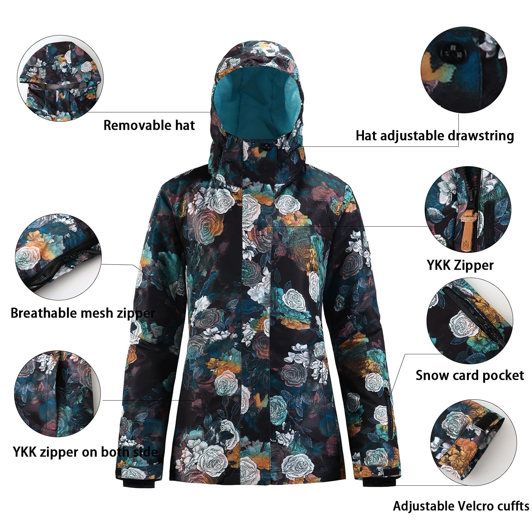 GSOU SNOW Women Ski Jacket Snow Coat Waterproof Windproof Snowboarding Jacket Coat Insulated Warm Winter