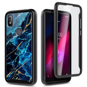 NZND Case for T-Mobile REVVL 4 with Built-in Screen Protector, Full-Body Protective Shockproof Rugged Bumper Cover, Impact Resist Phone Case -Marble Design Sapphire