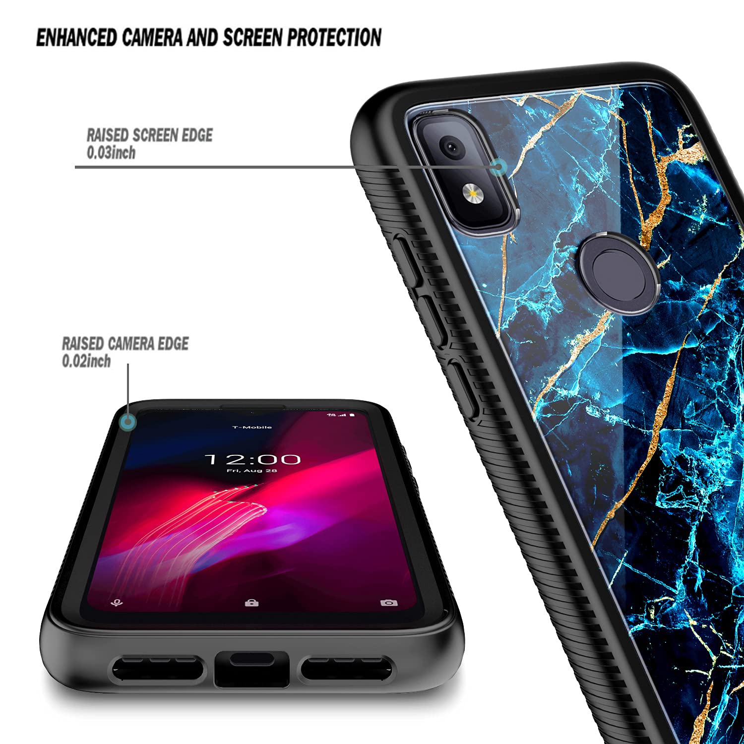 NZND Case for T-Mobile REVVL 4 with Built-in Screen Protector, Full-Body Protective Shockproof Rugged Bumper Cover, Impact Resist Phone Case -Marble Design Sapphire