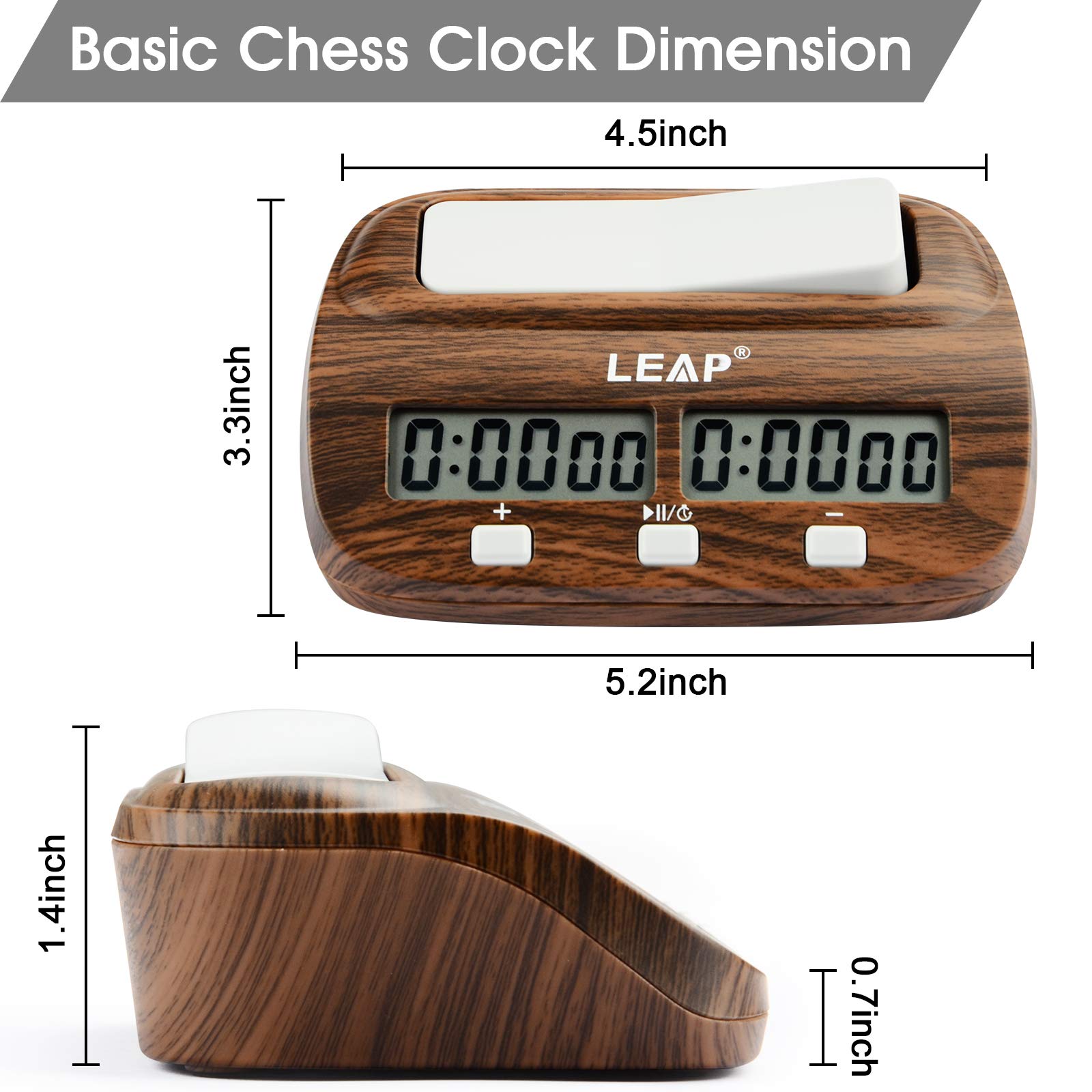 LEAP Chess Clock Digital Chess Timer Professional for Board Games Timer with Alarm Function (Official Store) Wood Appearance