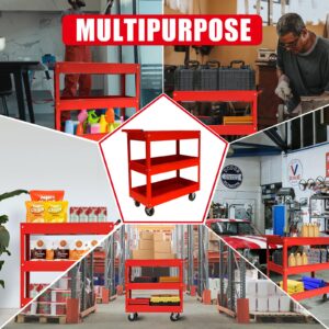 TCE Service Utility Cart Heavy Duty 3 Shelf Tier 400 LBs Rolling Trolley Storage Organizer for Garage Warehouse Workshop, APTC302U