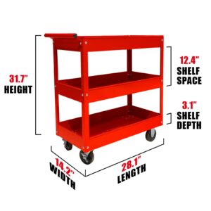 TCE Service Utility Cart Heavy Duty 3 Shelf Tier 400 LBs Rolling Trolley Storage Organizer for Garage Warehouse Workshop, APTC302U