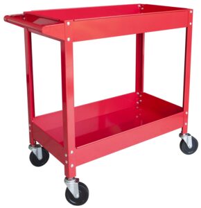 torin service utility cart heavy duty 2 shelf tier 300 lbs rolling trolley storage organizer for garage warehouse workshop, aptc304b , red