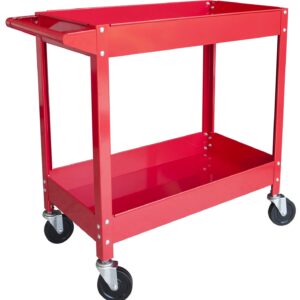 Torin Service Utility Cart Heavy Duty 2 Shelf Tier 300 LBs Rolling Trolley Storage Organizer for Garage Warehouse Workshop, APTC304B , Red