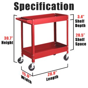 Torin Service Utility Cart Heavy Duty 2 Shelf Tier 300 LBs Rolling Trolley Storage Organizer for Garage Warehouse Workshop, APTC304B , Red