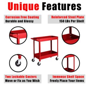 Torin Service Utility Cart Heavy Duty 2 Shelf Tier 300 LBs Rolling Trolley Storage Organizer for Garage Warehouse Workshop, APTC304B , Red