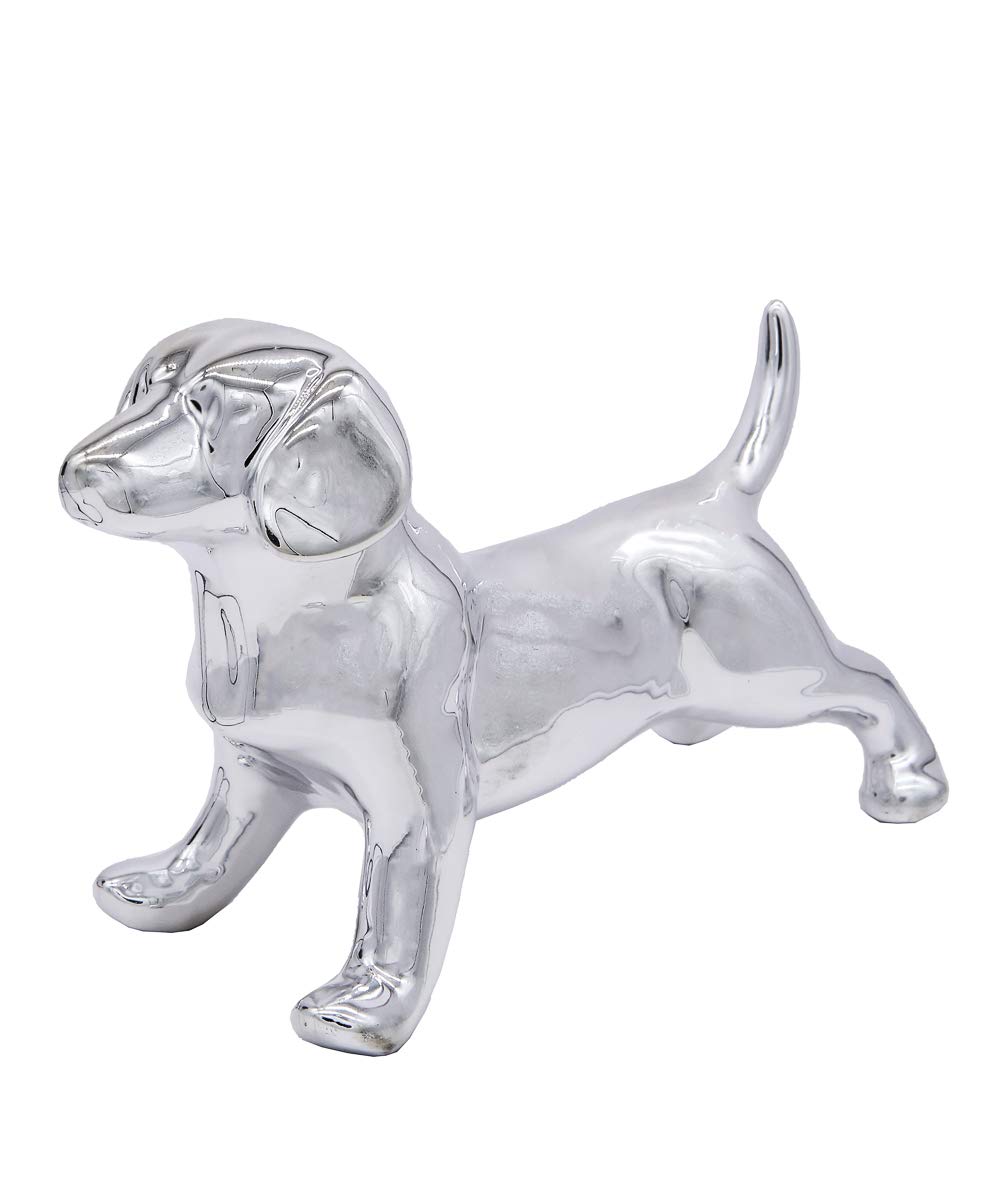 Nayothecorgi Beagle Dog Statue - Metallic Silver Standing Ceramic Dog Statue - Decorative Dog Sculpture for Garden or Home Décor - Beagle Dog Outdoor Statue - (11.5” x 7.0” x 4.5”)