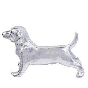 Nayothecorgi Beagle Dog Statue - Metallic Silver Standing Ceramic Dog Statue - Decorative Dog Sculpture for Garden or Home Décor - Beagle Dog Outdoor Statue - (11.5” x 7.0” x 4.5”)