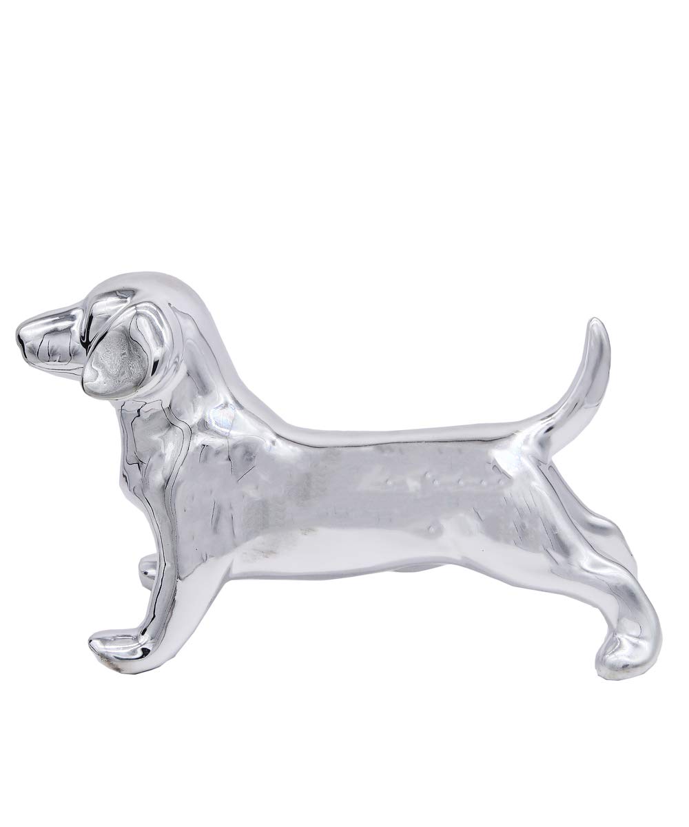 Nayothecorgi Beagle Dog Statue - Metallic Silver Standing Ceramic Dog Statue - Decorative Dog Sculpture for Garden or Home Décor - Beagle Dog Outdoor Statue - (11.5” x 7.0” x 4.5”)