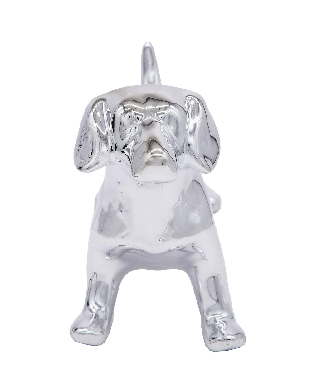 Nayothecorgi Beagle Dog Statue - Metallic Silver Standing Ceramic Dog Statue - Decorative Dog Sculpture for Garden or Home Décor - Beagle Dog Outdoor Statue - (11.5” x 7.0” x 4.5”)