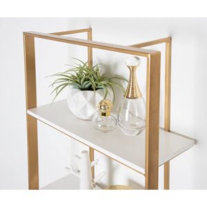 Kate and Laurel Kercheval Glam Wall Shelf, 15 x 32, White and Gold, Modern White Bookshelf with Three Tiers for Storage and Display