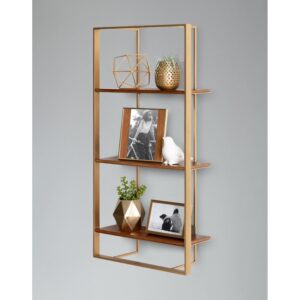 Kate and Laurel Kercheval Glam Wall Shelf, 15 x 32, White and Gold, Modern White Bookshelf with Three Tiers for Storage and Display