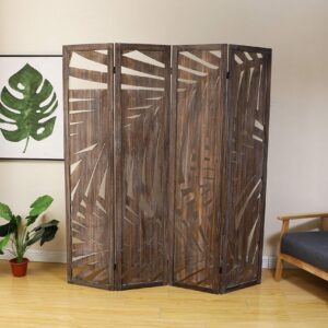 Proman Products Palm Spring 4-Panel Folding Screen Room Divider FS17151 Made in Natural Paulownia Wood, Carbonized Finish, 60" W x 67" H x 1" D (Max Extend), 15" W x 67" (Per Panel), Smoked Brown