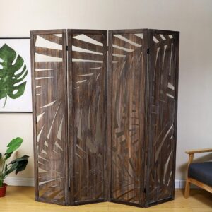 Proman Products Palm Spring 4-Panel Folding Screen Room Divider FS17151 Made in Natural Paulownia Wood, Carbonized Finish, 60" W x 67" H x 1" D (Max Extend), 15" W x 67" (Per Panel), Smoked Brown