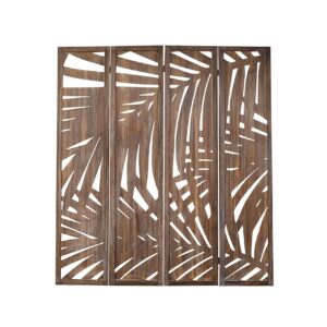 Proman Products Palm Spring 4-Panel Folding Screen Room Divider FS17151 Made in Natural Paulownia Wood, Carbonized Finish, 60" W x 67" H x 1" D (Max Extend), 15" W x 67" (Per Panel), Smoked Brown