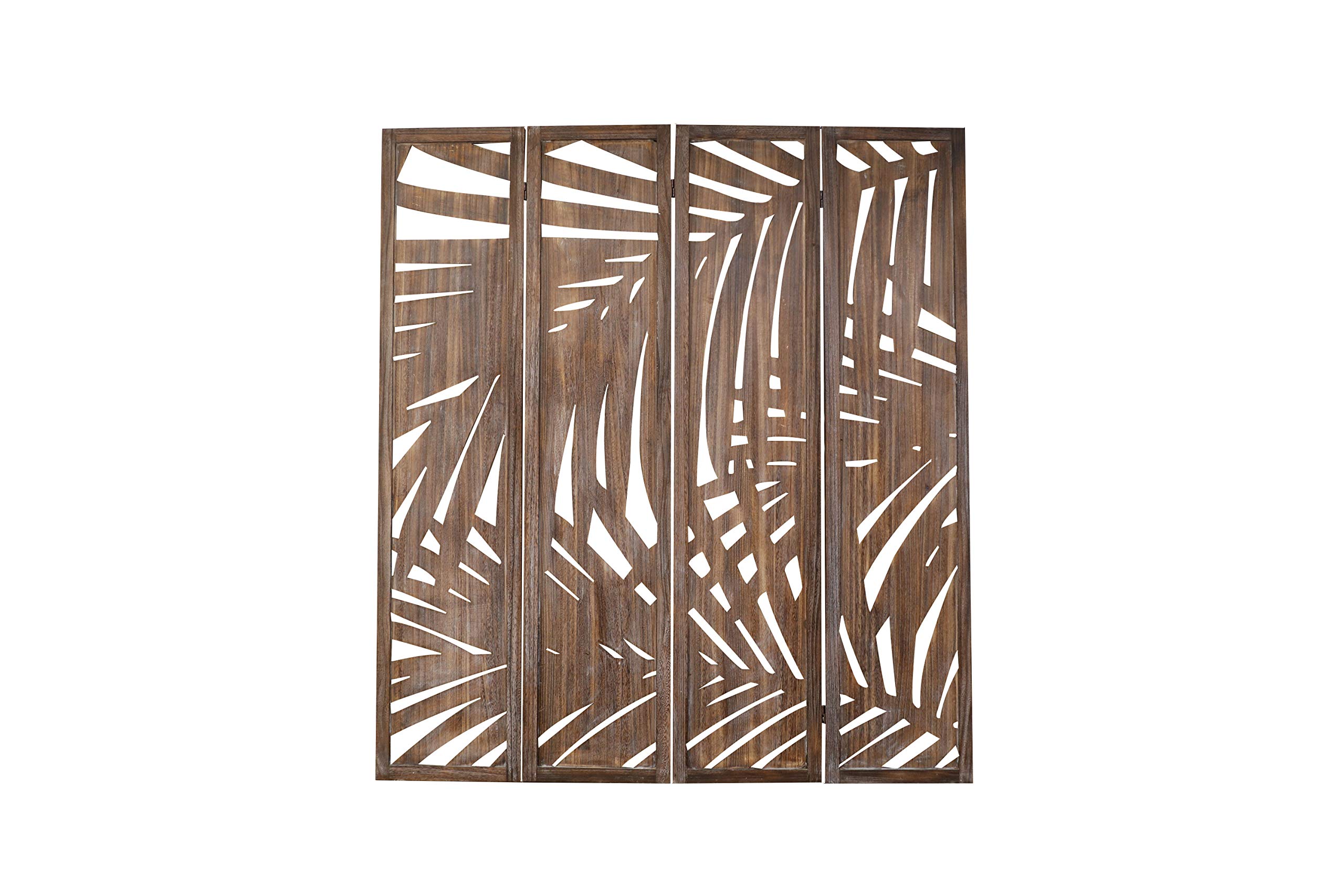 Proman Products Palm Spring 4-Panel Folding Screen Room Divider FS17151 Made in Natural Paulownia Wood, Carbonized Finish, 60" W x 67" H x 1" D (Max Extend), 15" W x 67" (Per Panel), Smoked Brown