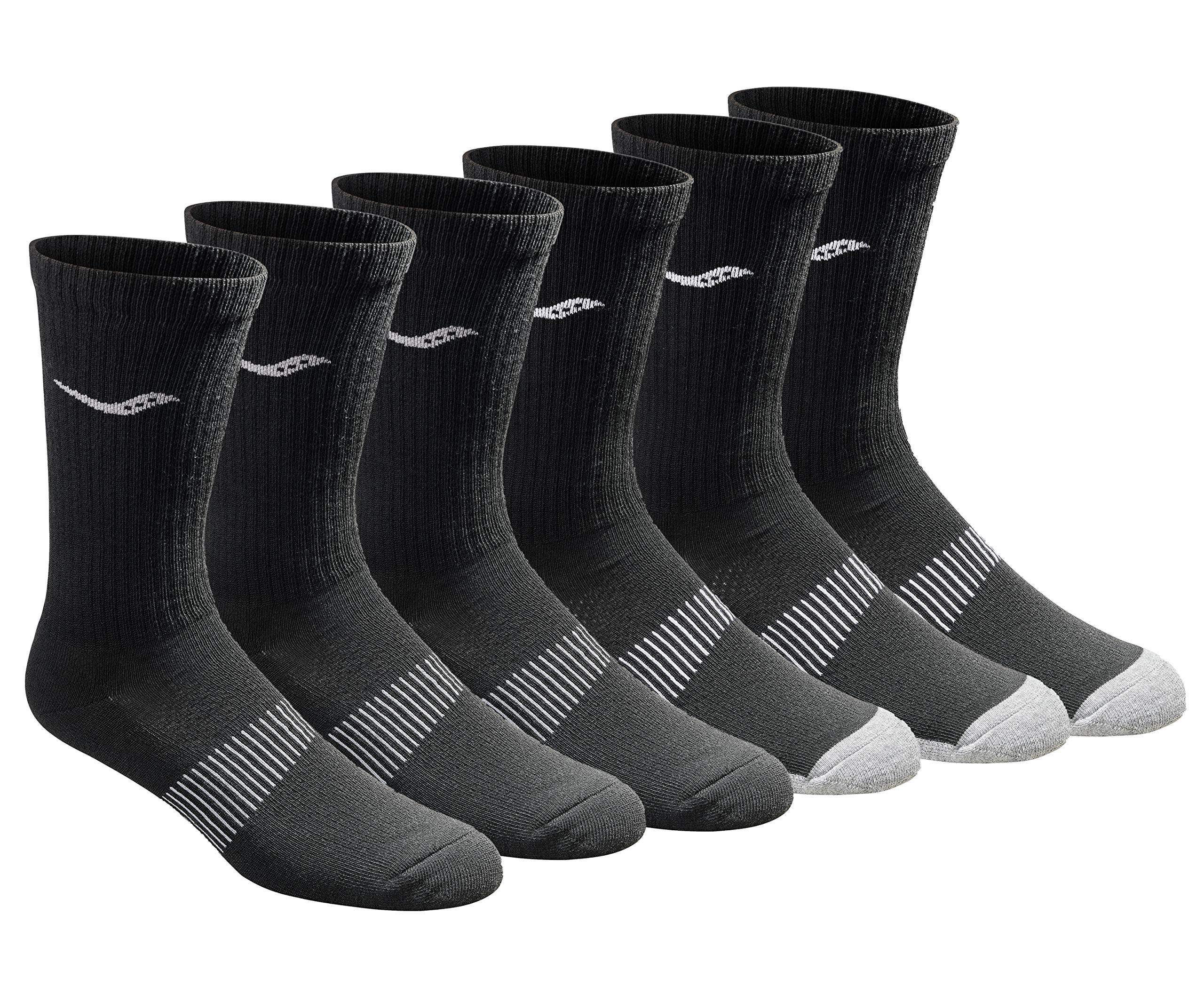 Saucony Men's Mesh Ventilating Comfort Fit Performance Crew Socks, 3, 6, 12, L-XL, Black (6 Pairs), Grey (6 Pairs)