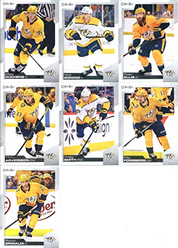 2020-21 O-Pee-Chee Nashville Predators Team Set of 16 Cards: Juuse Saros(#5), Mikael Granlund(#85), Calle Jarnkrok(#152), Viktor Arvidsson(#220), Craig Smith(#254), Filip Forsberg(#266), Rocco Grimaldi(#286), Pekka Rinne(#329), Kyle Turris(#395), Ryan Joh