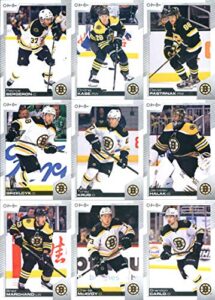 2020-21 o-pee-chee boston bruins team set of 16 cards: patrice bergeron(#43), ondrej kase(#98), david pastrnak(#108), matt grzelcyk(#185), torey krug(#197), jaroslav halak(#198), jake debrusk(#255), brad marchand(#333), charlie mcavoy(#340), brandon carlo