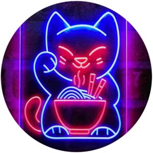 advpro maneki neko ramen luck cat dual color led neon sign red & blue 12 x 16 inches st6s34-i4029-rb