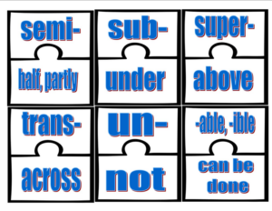 prefix and suffix puzzles level 1