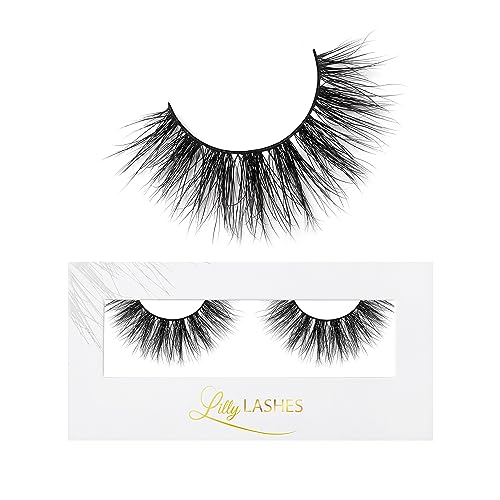 Lilly Lashes Miami Lite - Natural Looking Lashes Mink | Mink Lashes | False Eyelashes | Fluffy Lashes | Strip Lashes | Round Shaped and Fluttery | Fake Eyelashes 15mm length, Reusable Up to 15 Wears