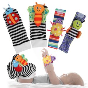 4Pcs Baby Wristband and Socks Rattle Toys, Sock Hanging Toy Infant Baby Cute Lovely Soft Baby Socks Toys Wrist Rattles Infant Toy(#1)