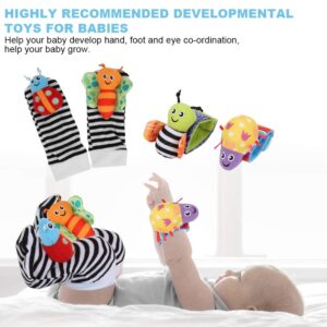 4Pcs Baby Wristband and Socks Rattle Toys, Sock Hanging Toy Infant Baby Cute Lovely Soft Baby Socks Toys Wrist Rattles Infant Toy(#1)