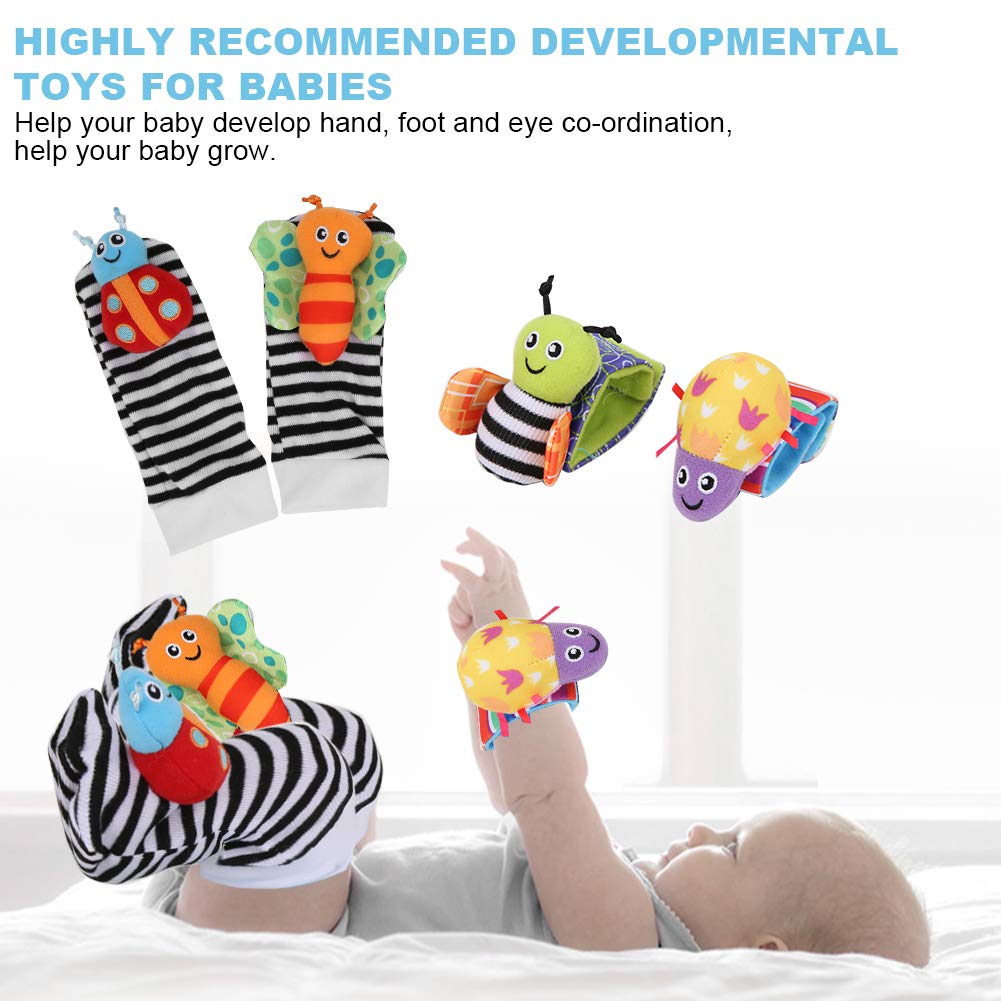 4Pcs Baby Wristband and Socks Rattle Toys, Sock Hanging Toy Infant Baby Cute Lovely Soft Baby Socks Toys Wrist Rattles Infant Toy(#1)