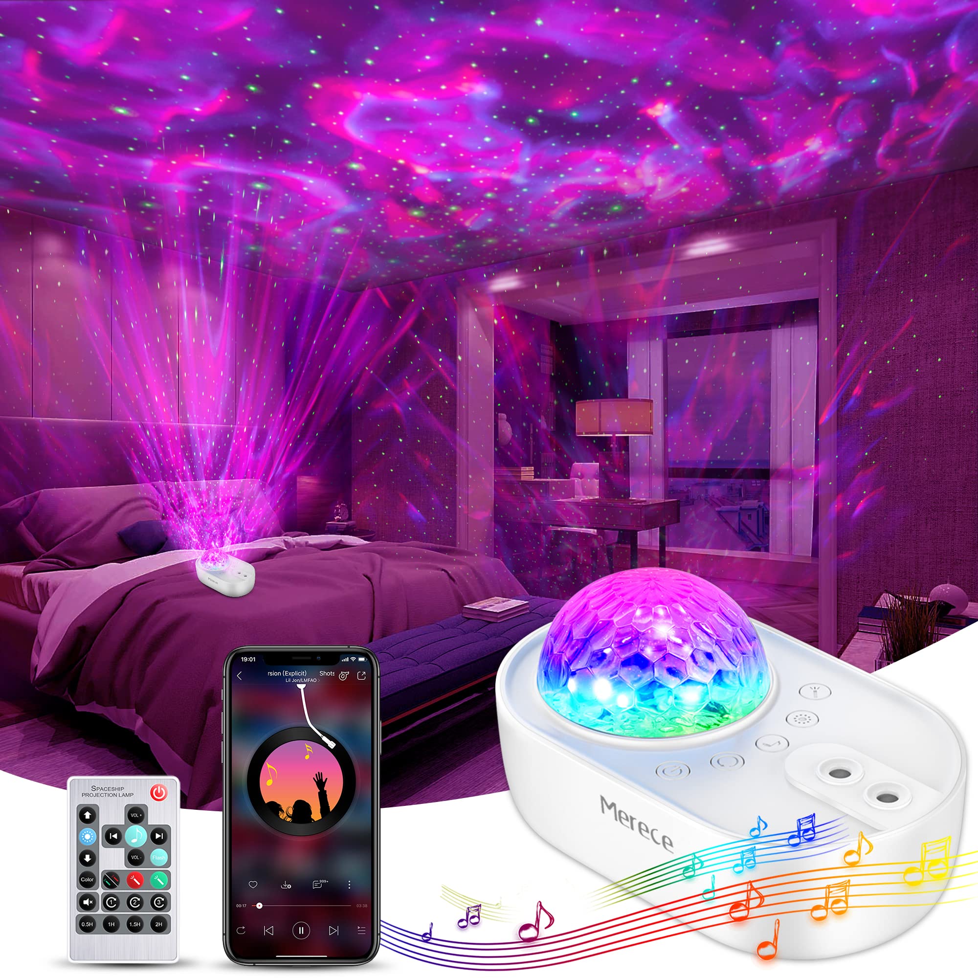 Star Projector, 3 in 1 Galaxy Night Light Projector with Remote Control, Bluetooth Music Speaker & 5 White Noises for Bedroom/Party/Home Decor, Timing Sky Starry Projector for Kids & Adults