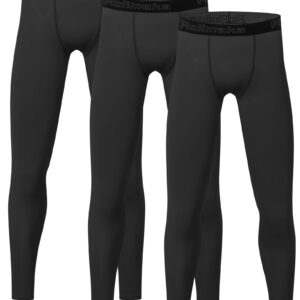 4 or 3 Pack Youth Boys' Compression Leggings Tights Athletic Pants Sports Base Layer for Kids Cold Gear 3 Black M