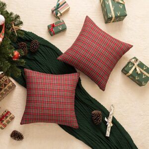 AQOTHES Pack of 2 Christmas Plaid Decorative Throw Pillow Covers Scottish Tartan Cushion Case for Farmhouse Home Holiday Decor Red and Green, 18 x 18 Inches