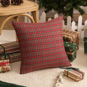 AQOTHES Pack of 2 Christmas Plaid Decorative Throw Pillow Covers Scottish Tartan Cushion Case for Farmhouse Home Holiday Decor Red and Green, 18 x 18 Inches