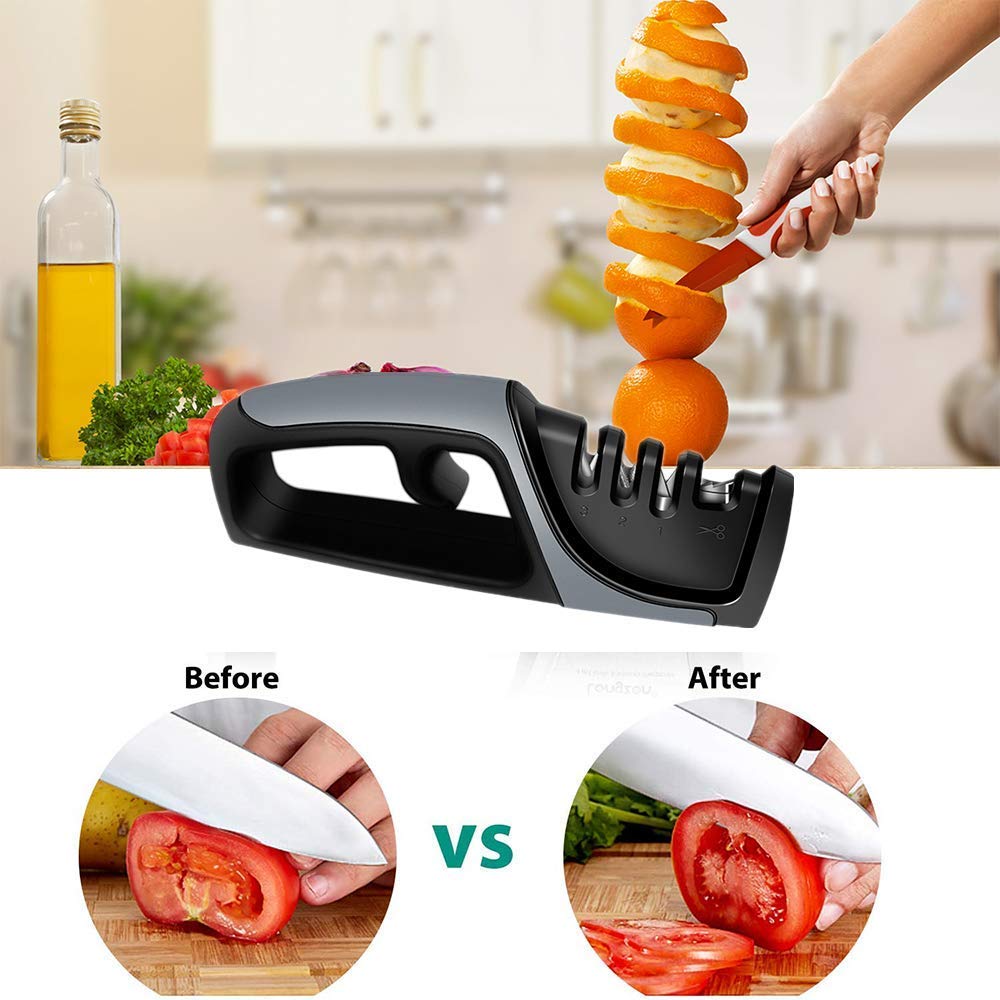 Kitchen Knife Sharpener - 2020 Upgraded 4-Stage Knife Sharpener and Scissor Sharpener,With Spork Spoon