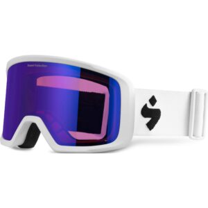 sweet protection firewall reflect snow goggles - lightweight and ventilated snowboarding and ski goggle with uv protection and anti fog lens, satin sapphire/satin white/white