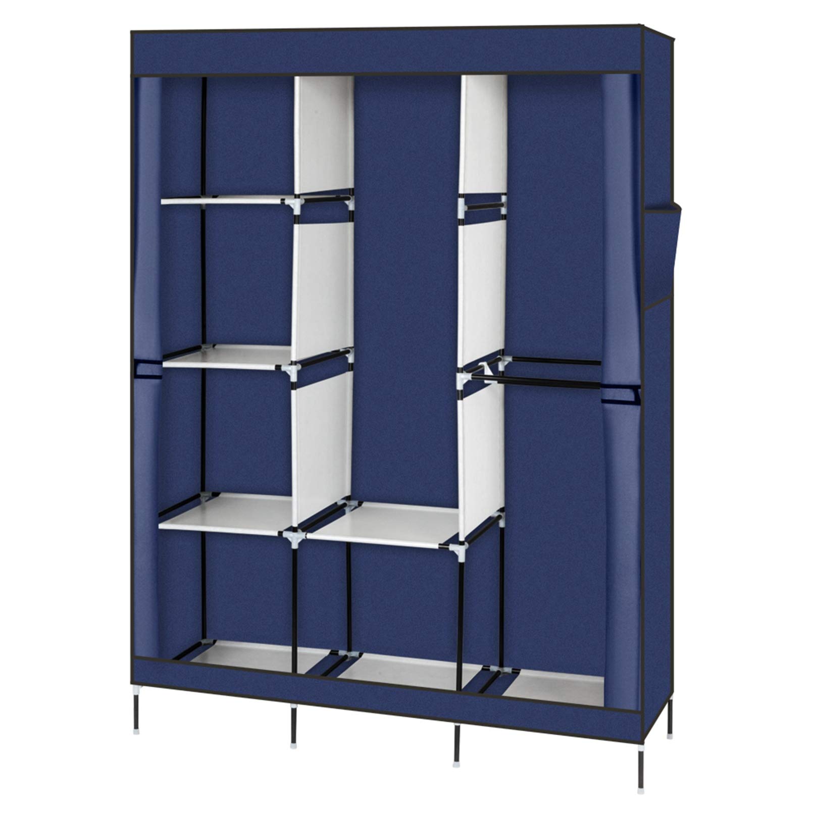 71" Portable Closet Wardrobe Clothes Rack Storage Organizer with Shelf Blue Clothes Storage Organizer Closet ?for Home, Dorm, Garage etc. ?No-Tool Assembly